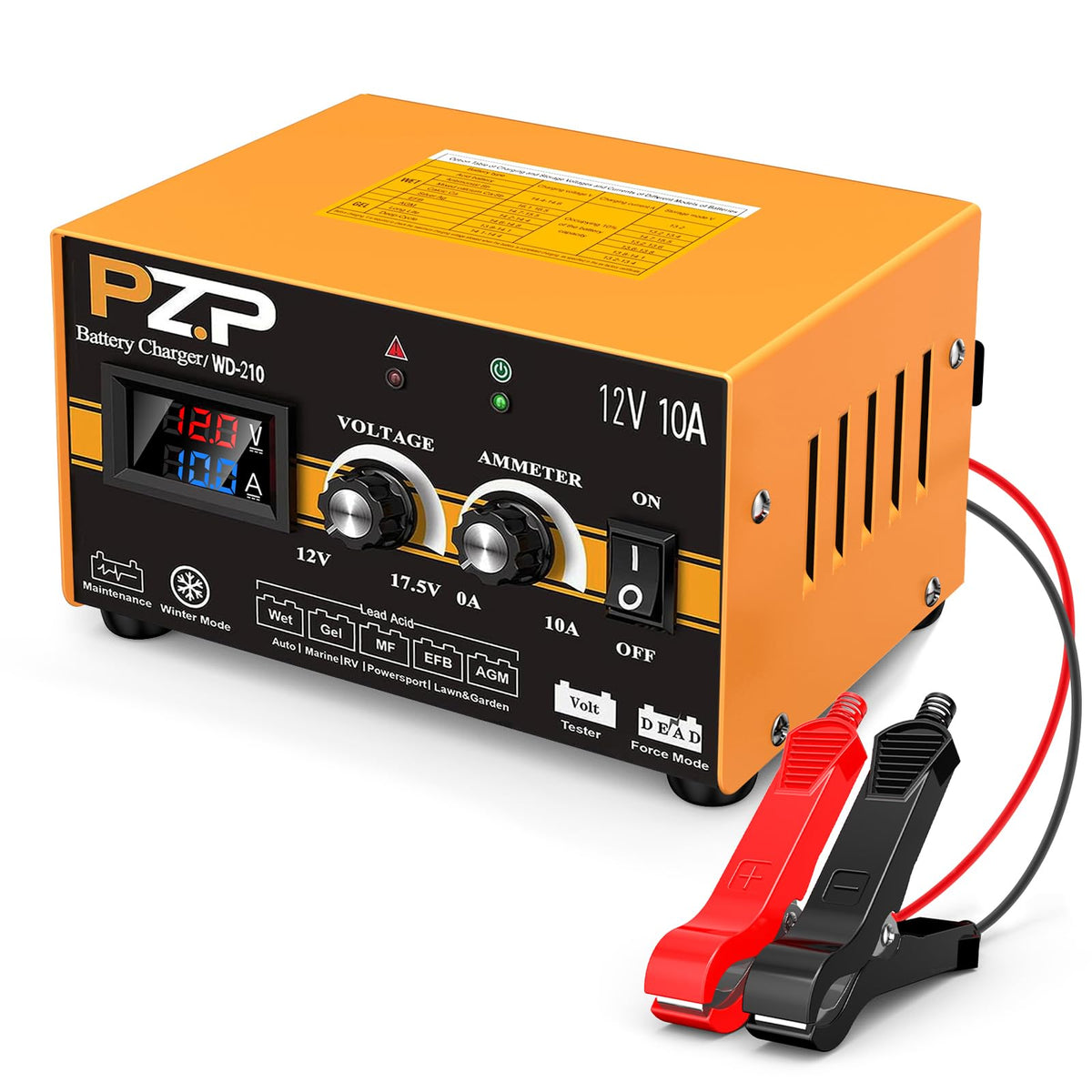 Pzp 12V Manual Battery Charger Maintainer, 0 To 10A Arbitrarily Adjust ...