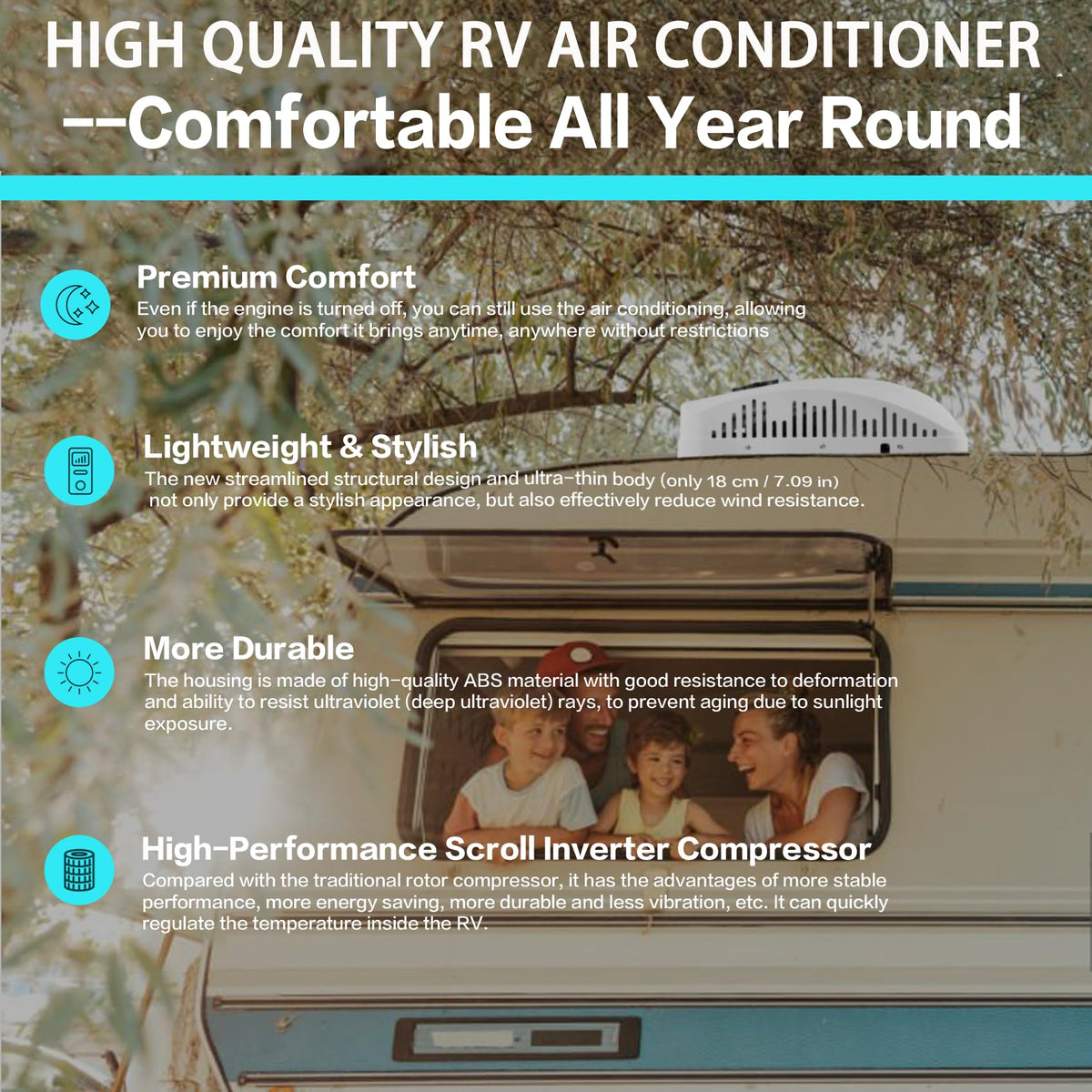 24V RV Air Conditioner 8530 BTU Non-Ducted, 45dB 2-in-1 RV Rooftop Air ...