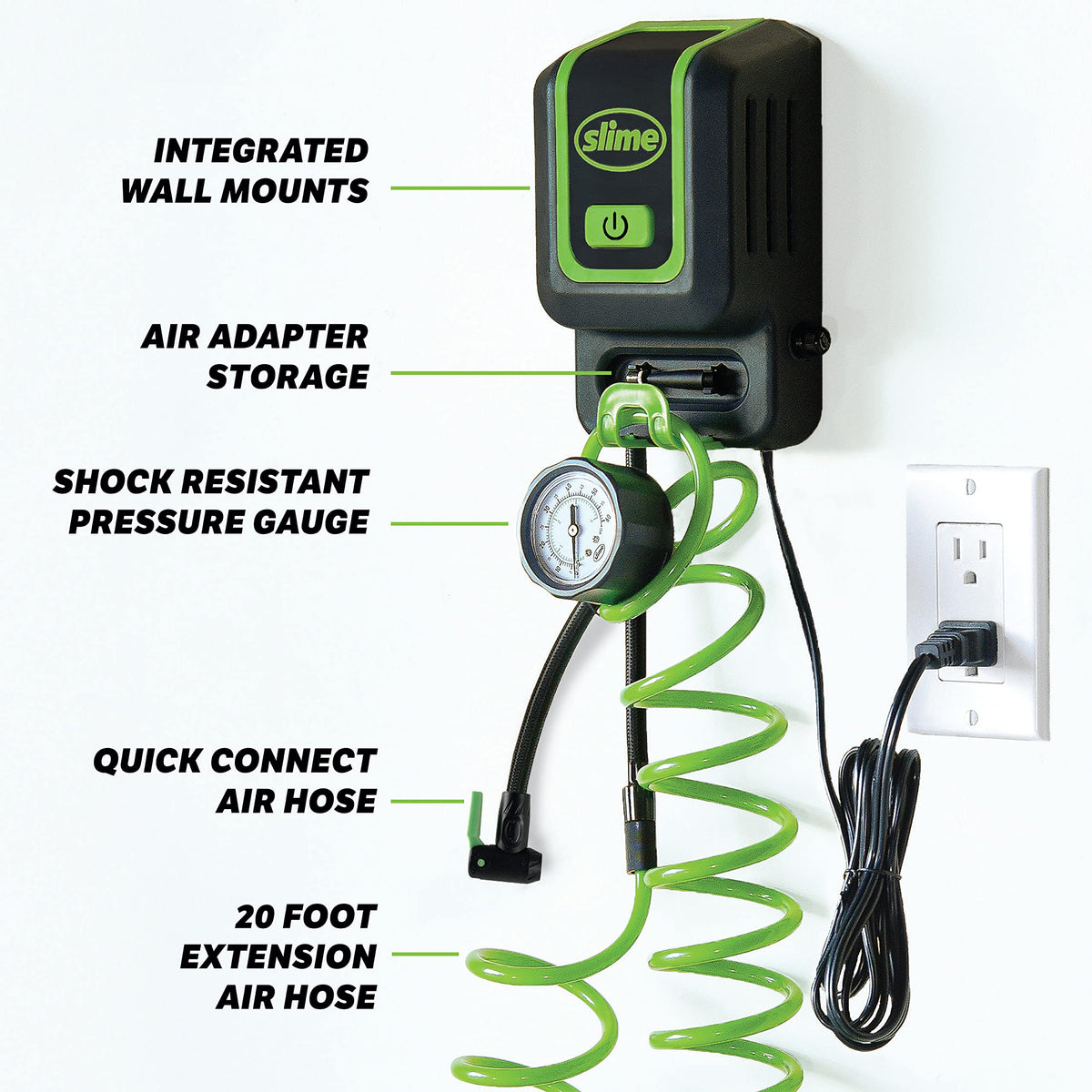 Slime 40070 Inflator, Compressor, Garage Inflation Station, Wall Mount ...