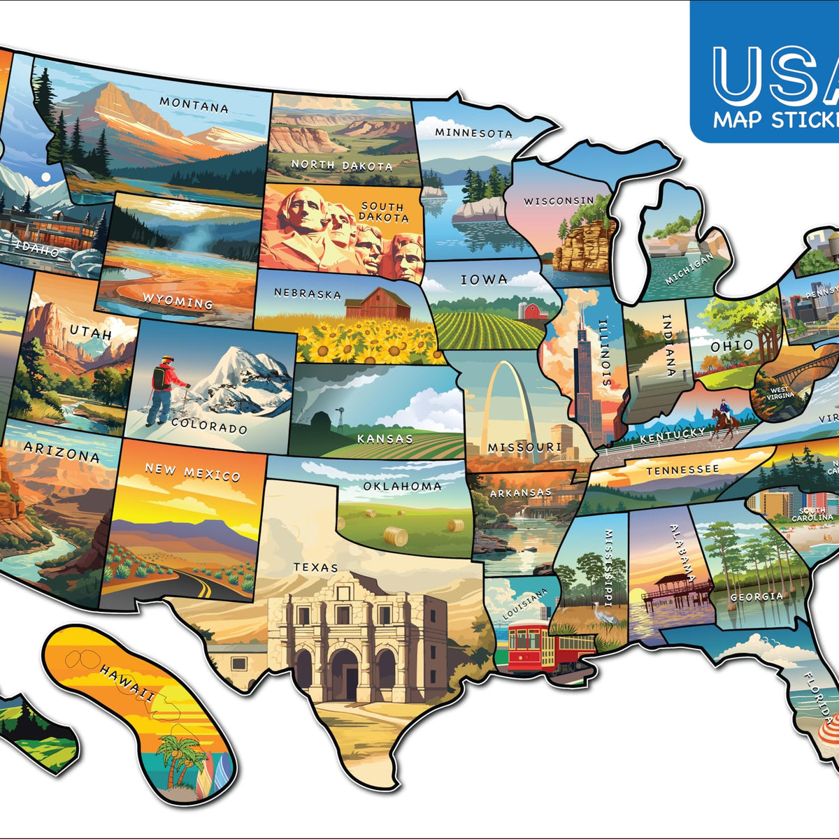 Rv State Visited Travel Usa Map Vinyl Sticker - Camper Trailer Decals ...